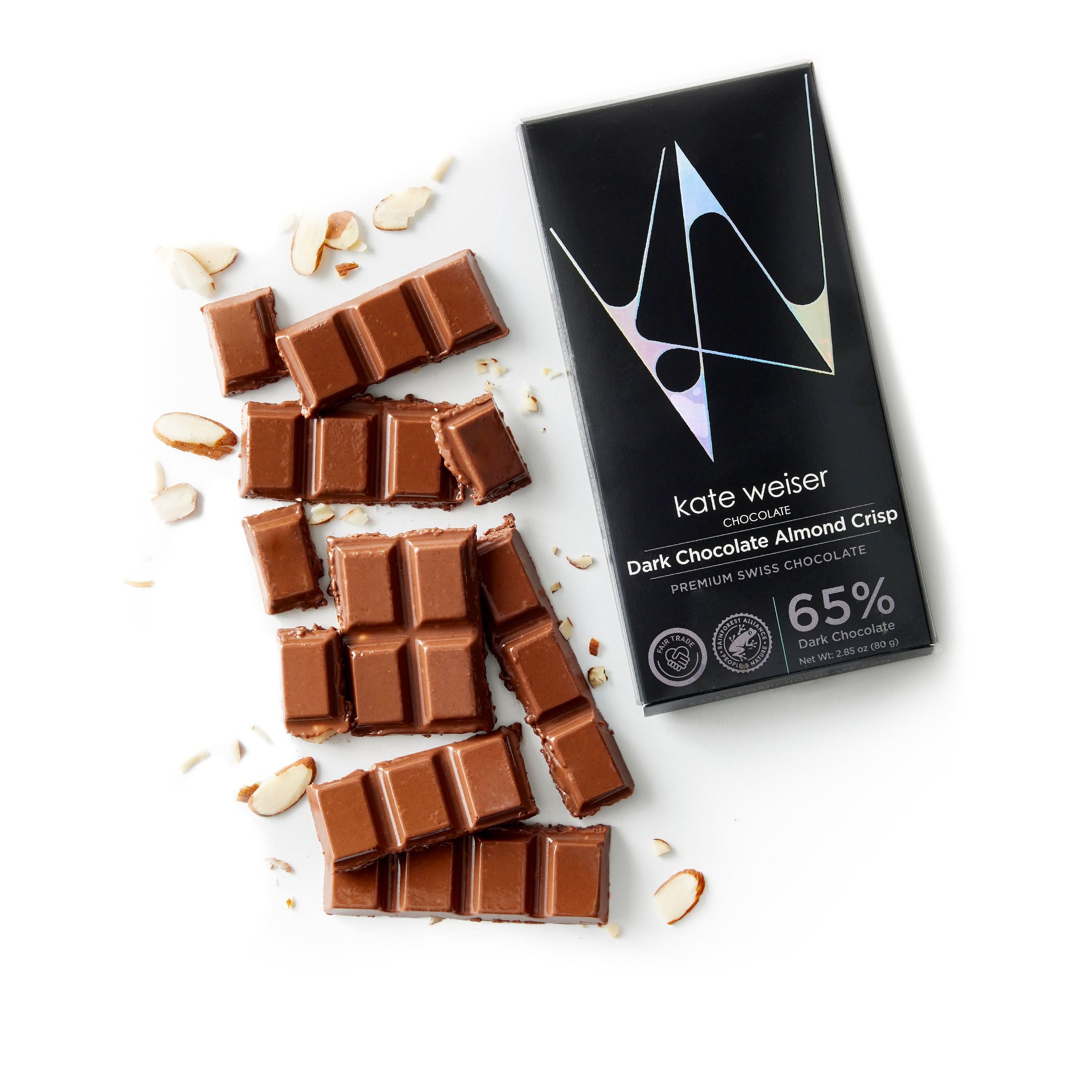 Kate Weiser Almond Crisp Dark Chocolate Bar – Kate Weiser Chocolate